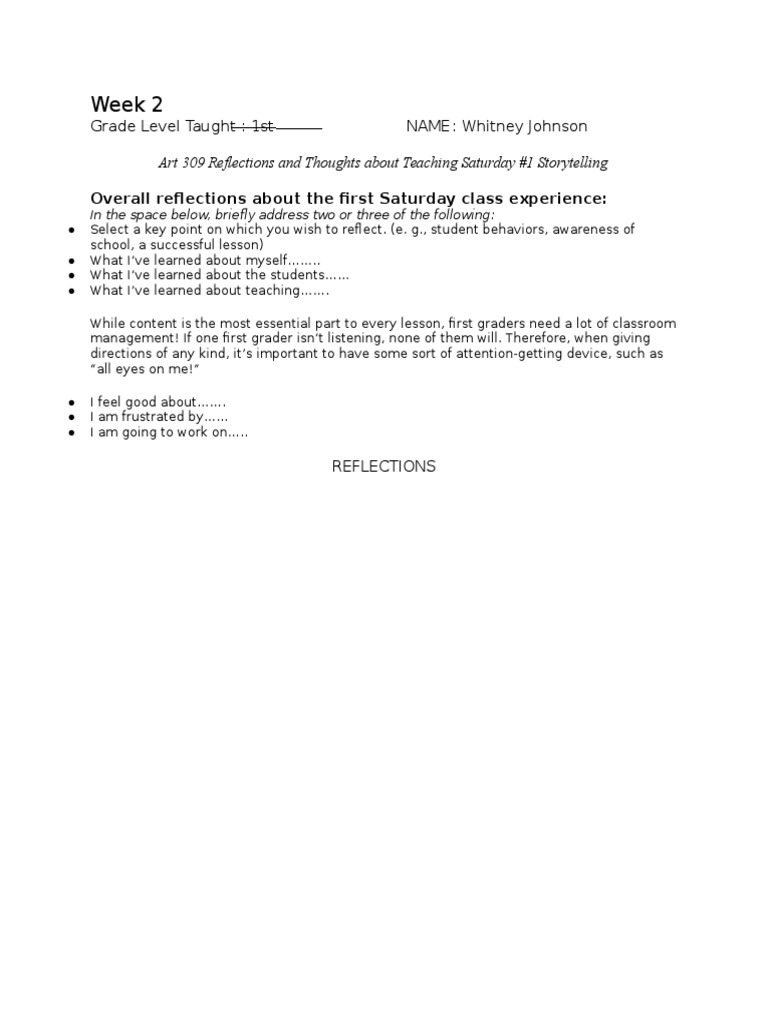 Reflections on 1st Grade Art Teaching | PDF | Thought | Rhythm