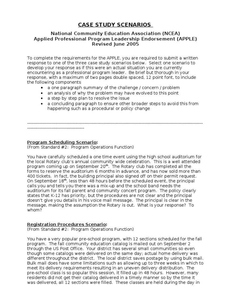 Case Study Scenarios for APPLE Program | PDF | Mail | Preschool