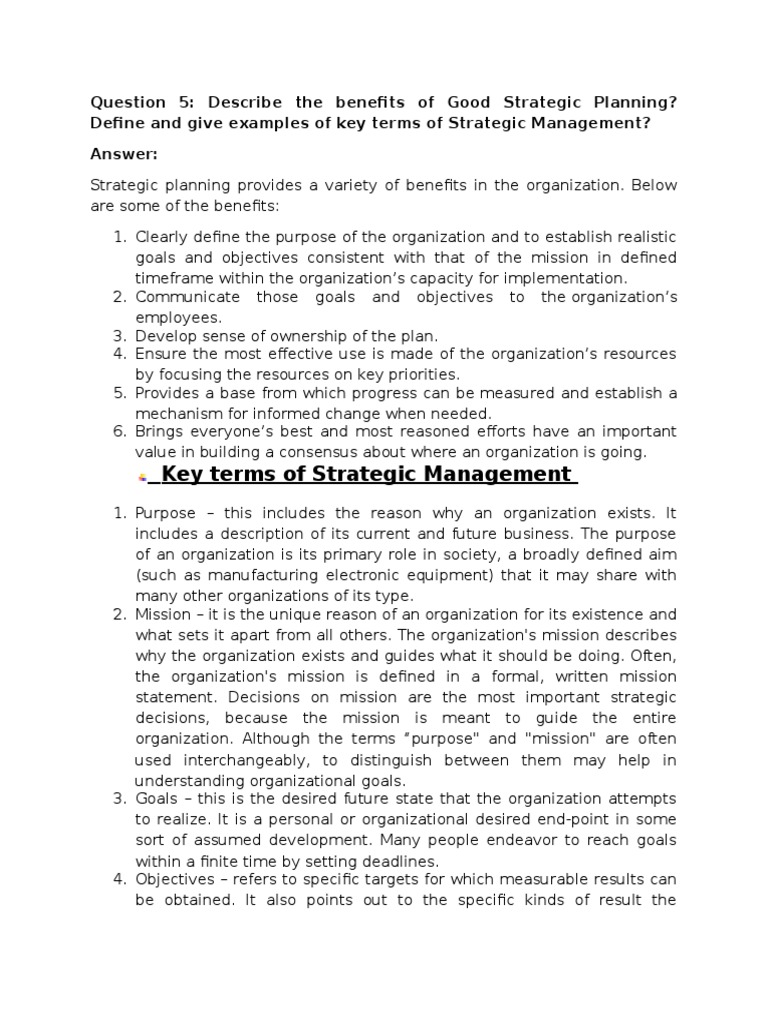 Key Terms of Strategic Management | PDF | Goal | Strategic Management