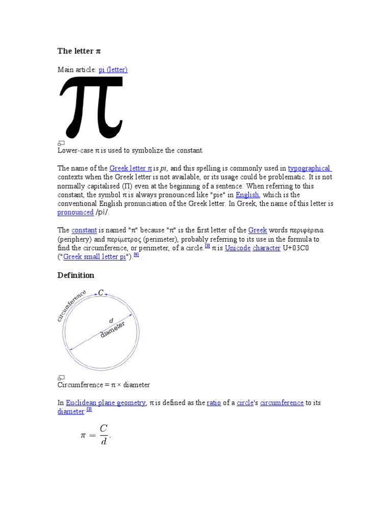 The letter π | PDF | Pi | Trigonometric Functions