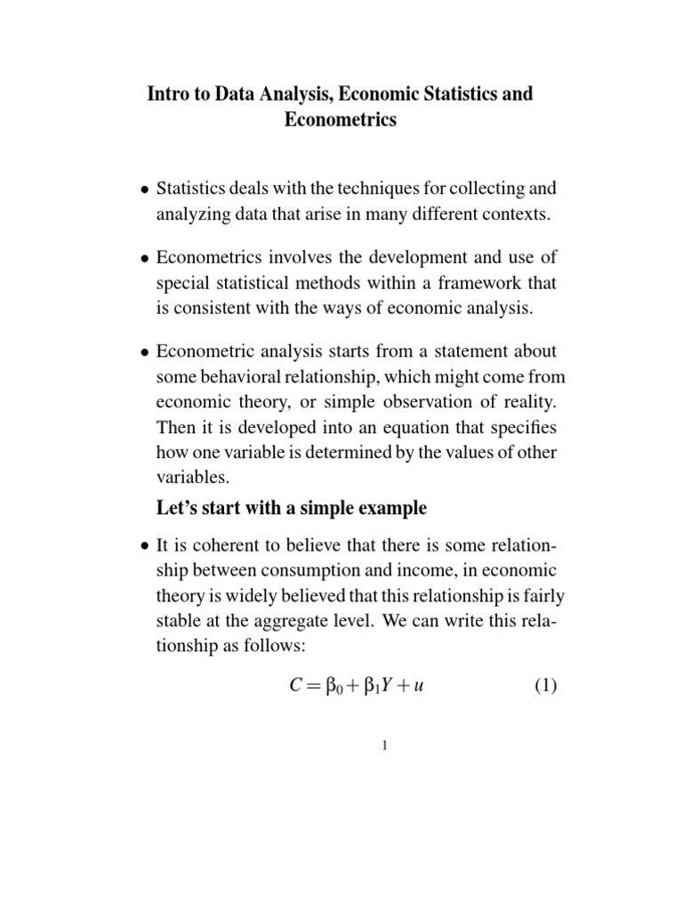 Intro To Data Analysis, Economic Statistics and Econometrics | PDF ...