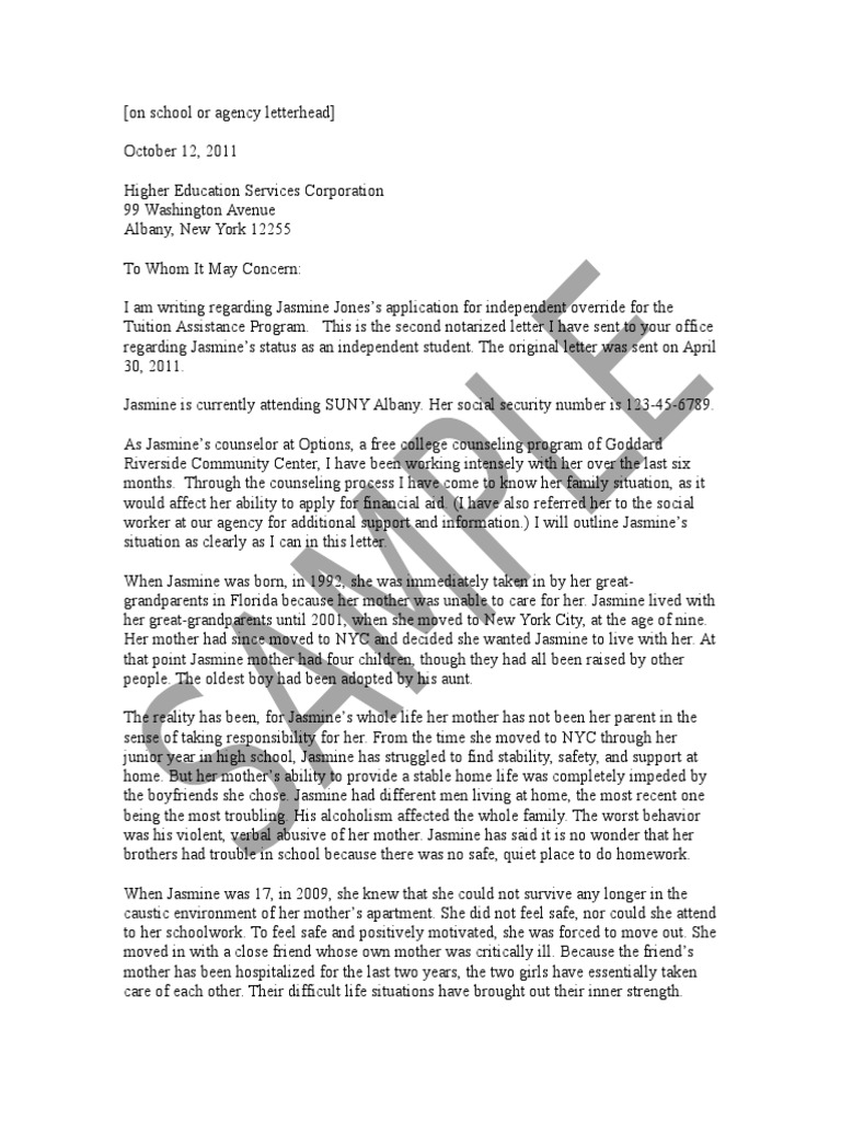 DepOver Samfsfple Dependency Override Letter | Psychology & Cognitive ...