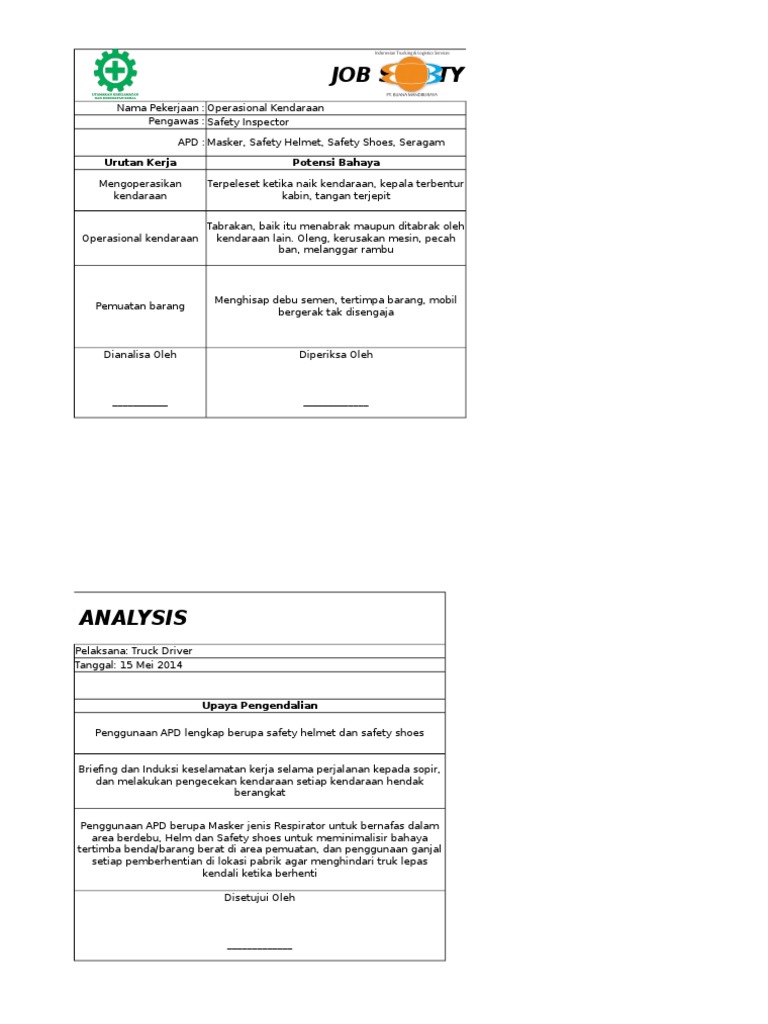 Contoh Job Safety Analysis PT - BMR | PDF