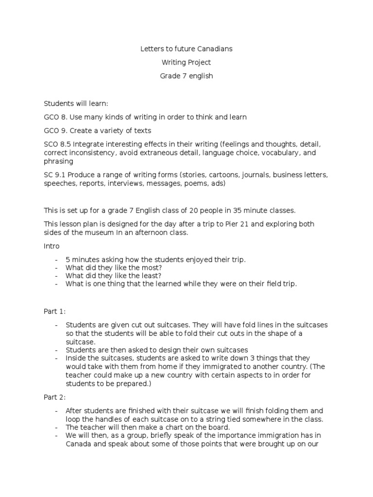 Grade 7 Letter Writing Project | PDF | English Language | Lesson Plan