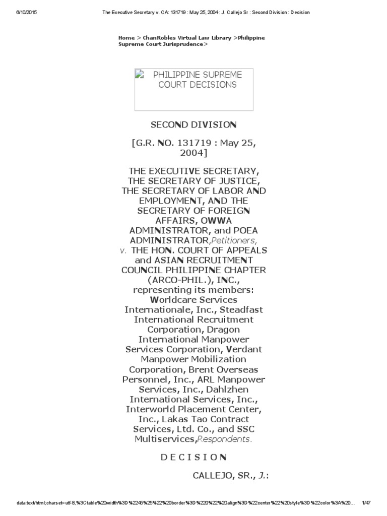 Executive Secretary v. CA, 429 Scra 781, GR 131719 May 25, 2004 | PDF | Equal Protection Clause ...