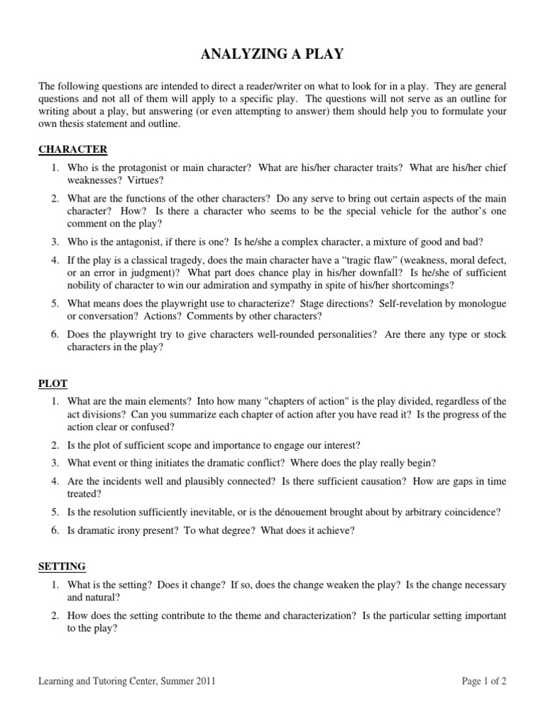 Analyzing a Play | Plot (Narrative) | Philosophical Science | Free 30 ...