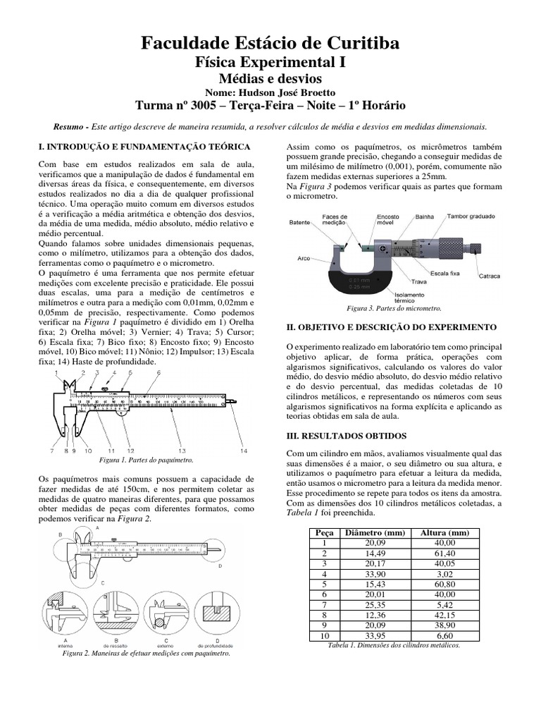 Relatório de desvio dimensional