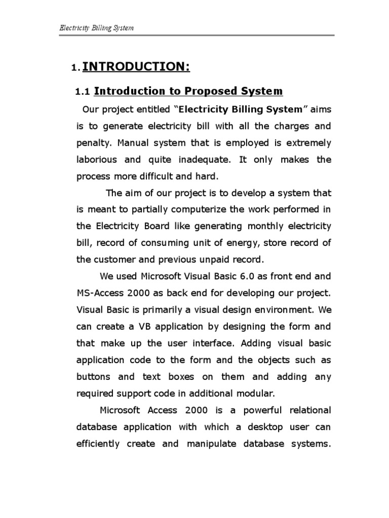 Visual Basic and MS Access Project Report in Electricity Billing System ...