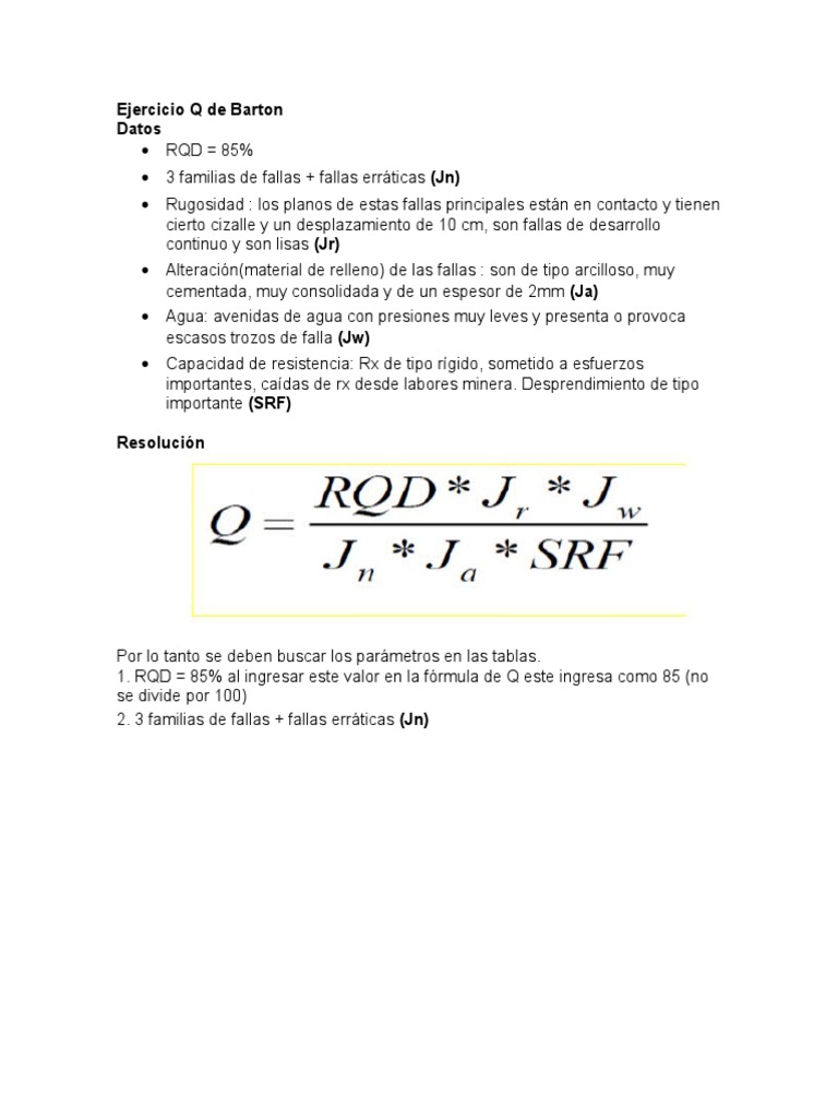 Q de Barton Modelo de Ejercicio | PDF | Túnel | Roca (geología)