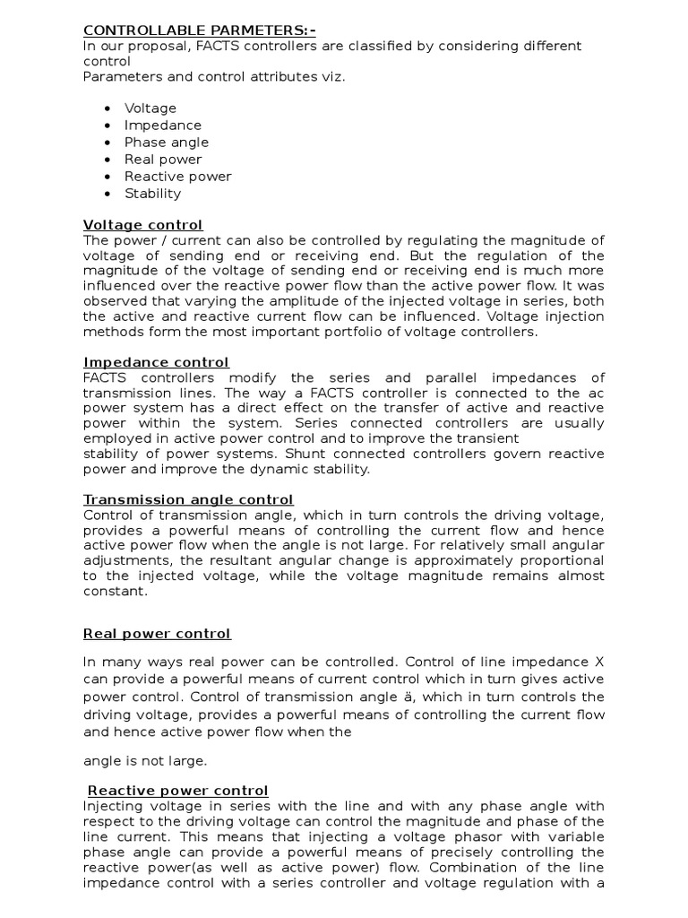 FACTS - Controllable Parameters | PDF | Electrical Impedance | Ac Power