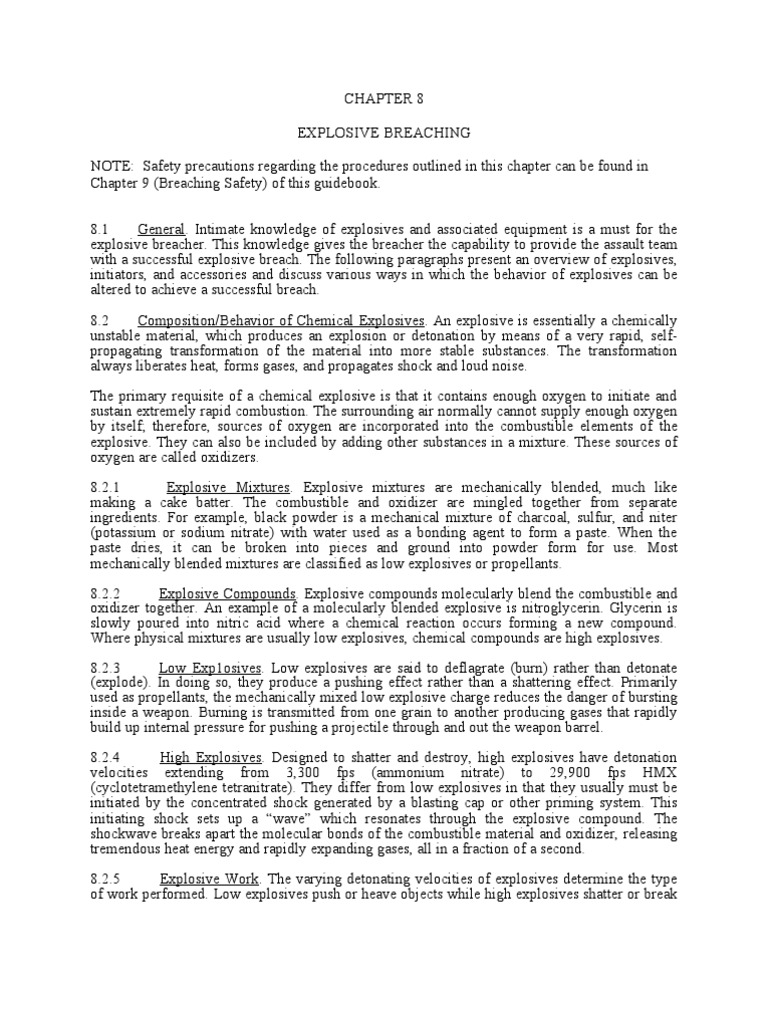 ARMY - Chapter Eight Explosive Breaching | Explosion | Materials