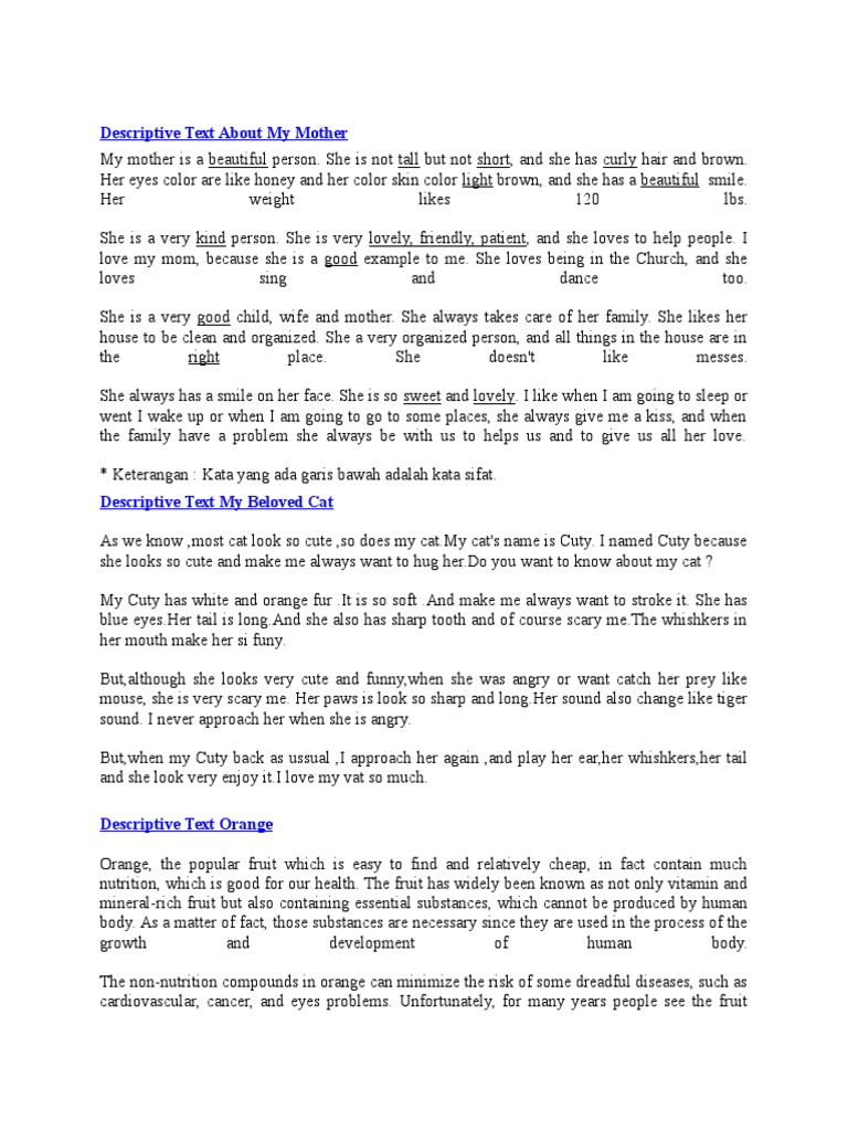 Descriptive Text About My Mother | PDF | Vitamin | Food And Drink