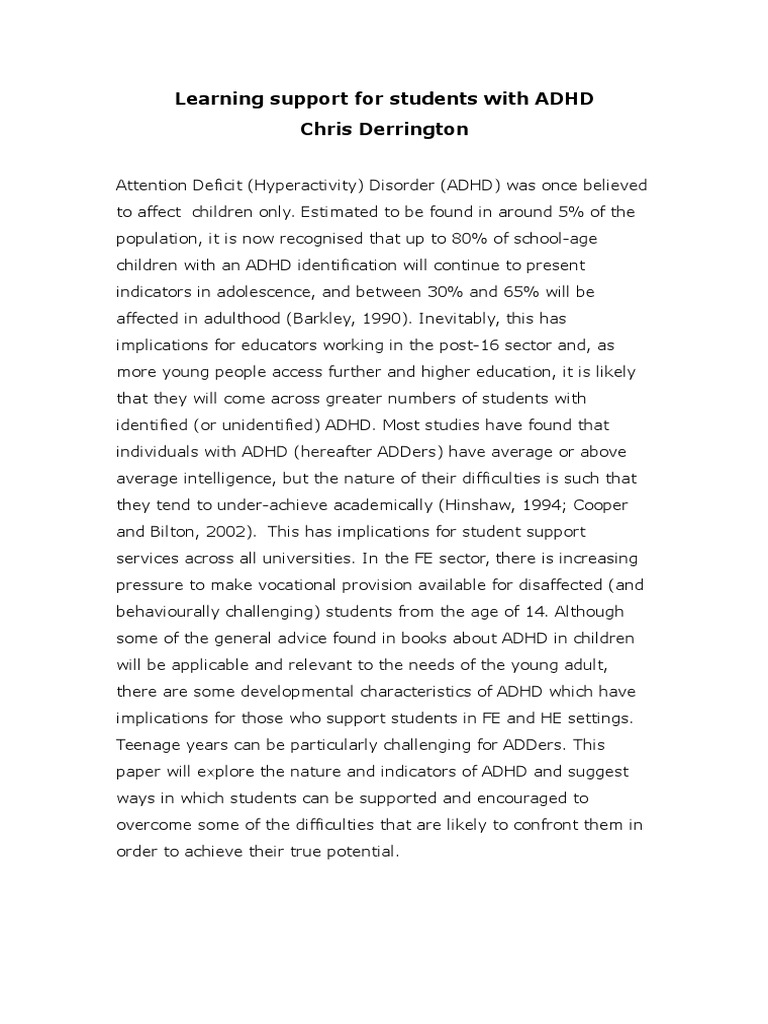 Supporting Students with ADHD in Further and Higher Education ...