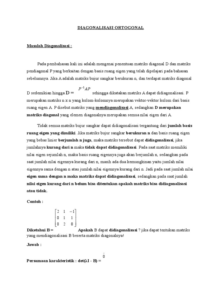 Diagonalisasi Matriks: Teori dan Contoh | PDF