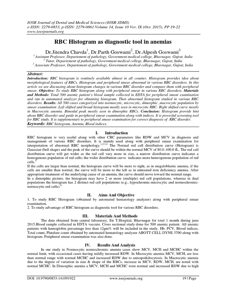 RBC Histogram As Diagnostic Tool in Anemias | PDF | Anemia | Pathology