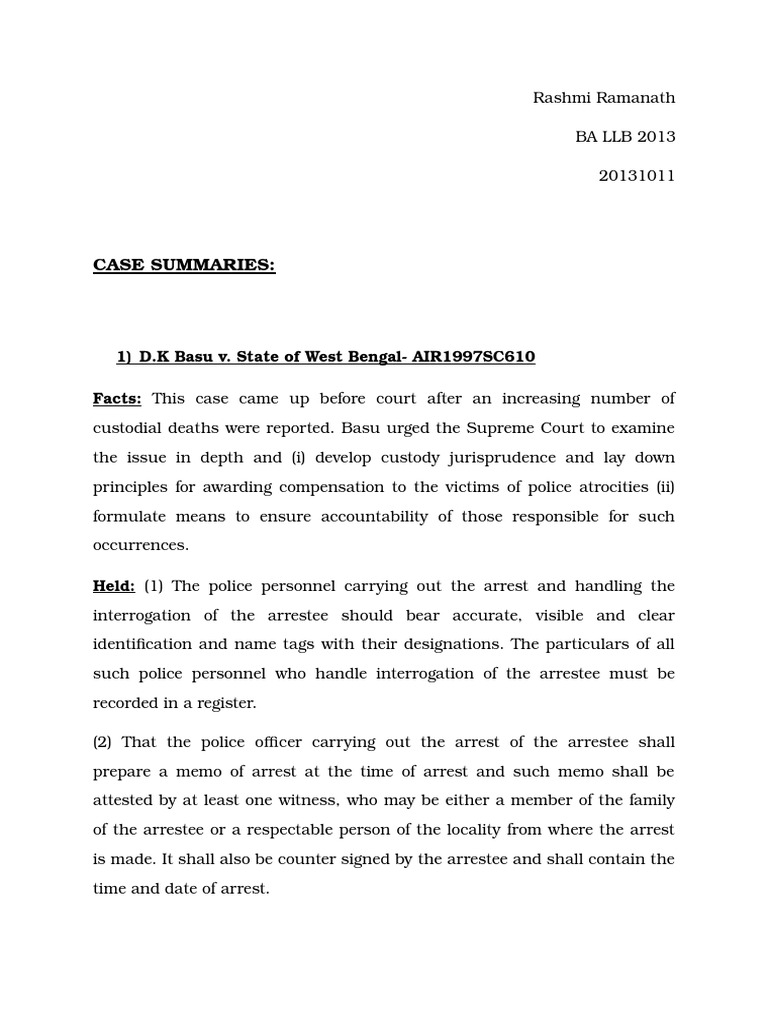 Case Summaries CRPC | PDF | Arrest | Rape