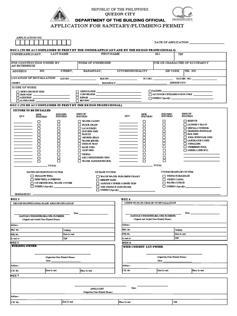Sanitary/Plumbing Permit Application Form | PDF