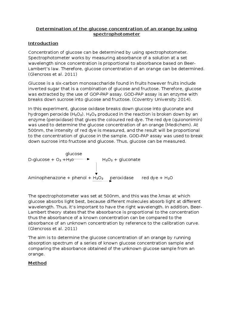 Determination of The Glucose Concentration of An Orange by Using ...