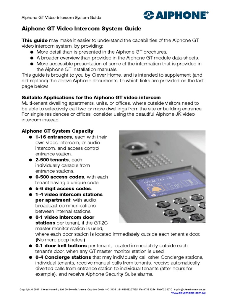 Aiphone GT Multi Tenant Video Intercom Guide | PDF | I Phone | Switch