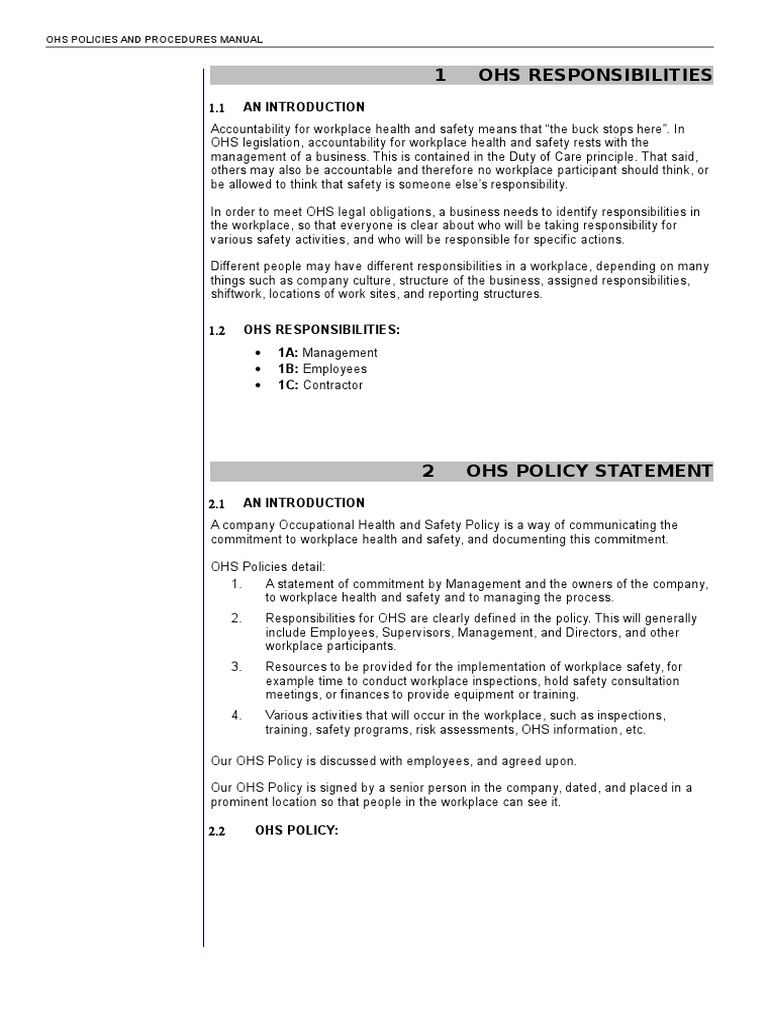 OHS Policies and Procedures Manual | PDF | Personal Protective ...