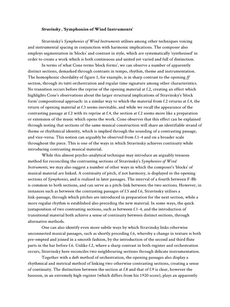 Stravinsky Symphony of Winds Essay | PDF | Harmony | Chord (Music)