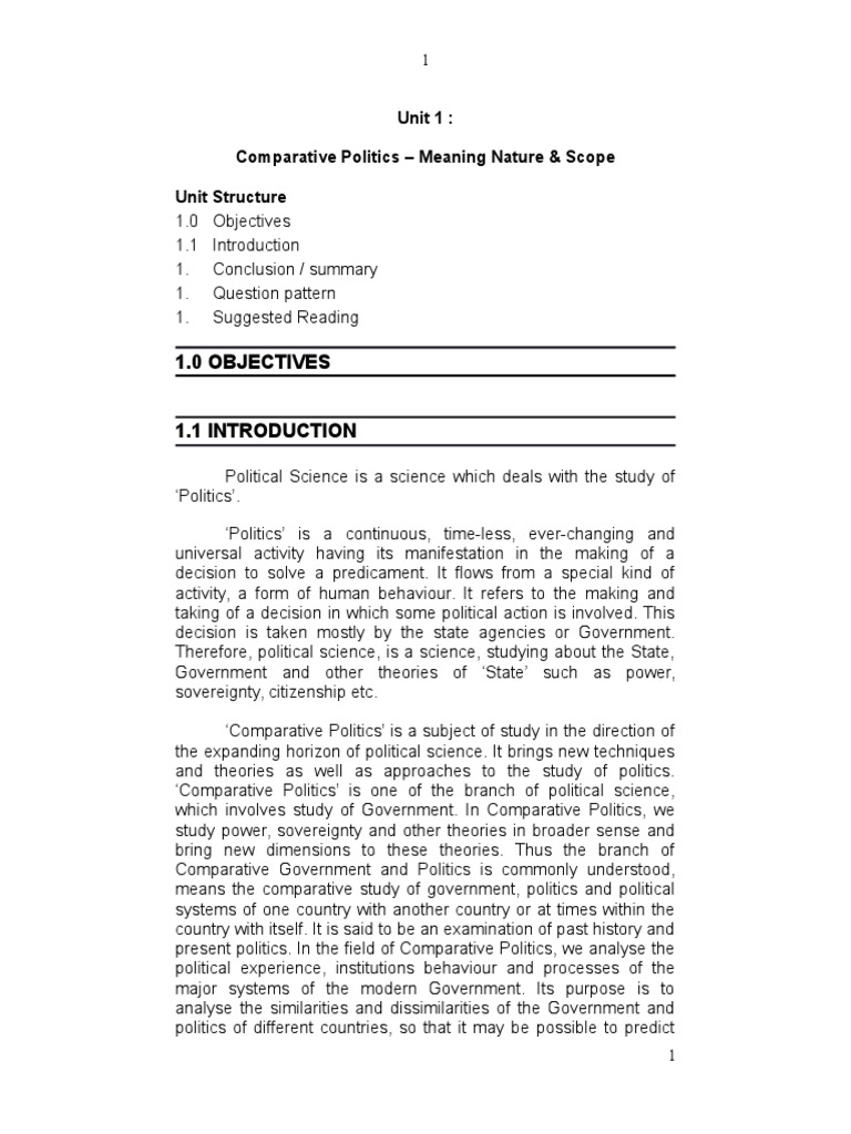 An Introduction to Comparative Politics: Defining the Subject, its ...