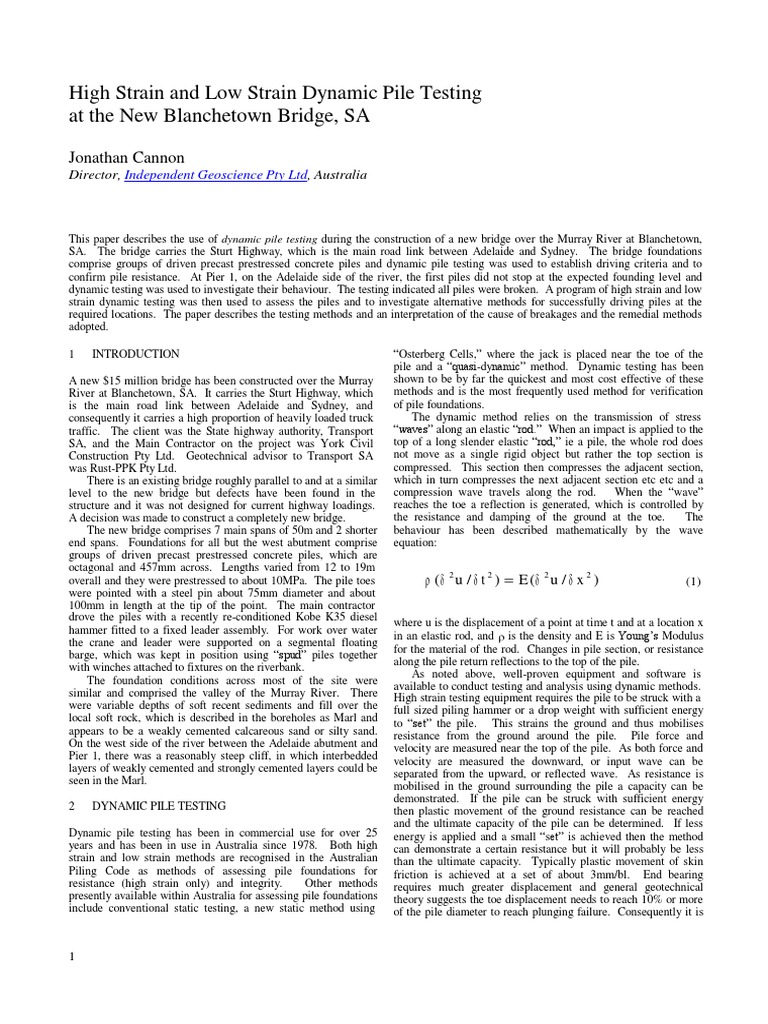 High and Low Strain Dynamic Pile Testing - Independent Geoscience Pty ...