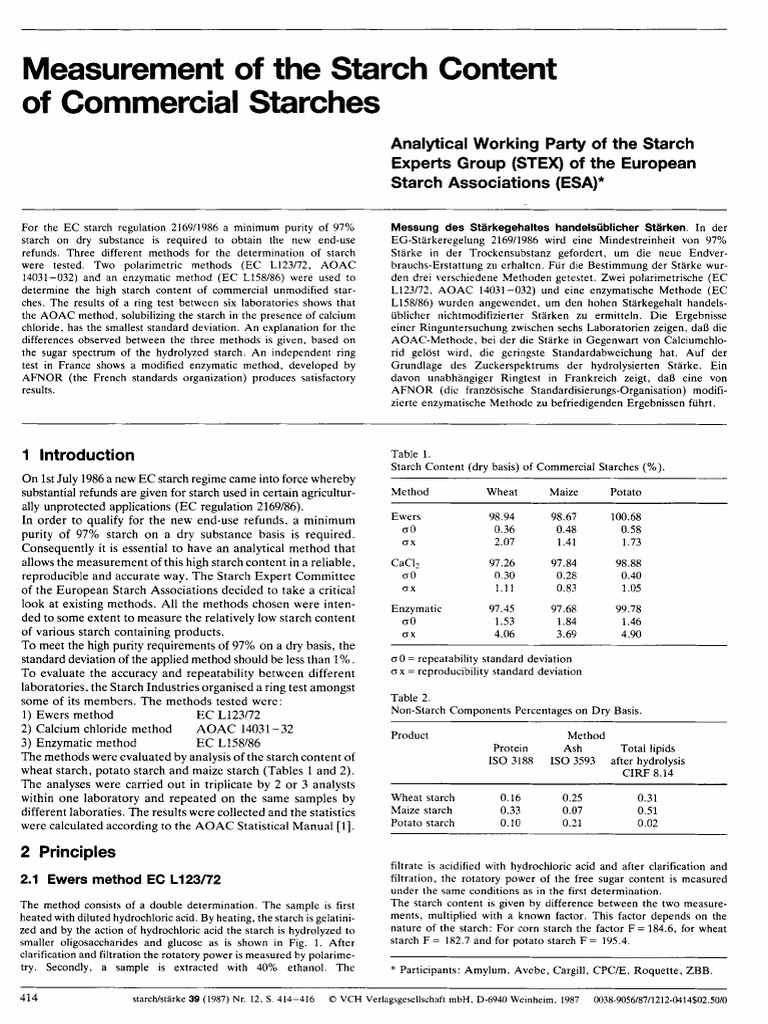 Measurement of The Starch Content of Commercial Starches PDF | PDF ...