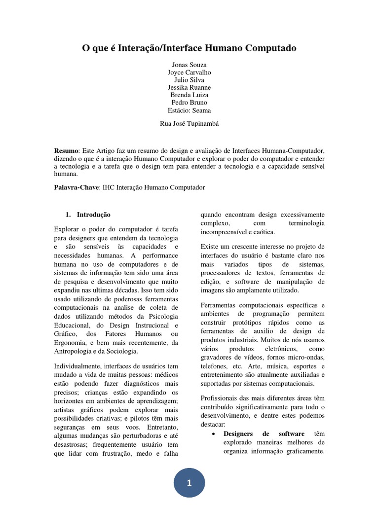 O Que É Interação/Interface Humano Computador | PDF | Usabilidade | Esboço