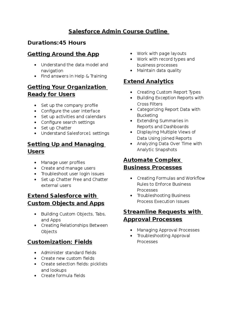 Salesforce Admin Course Outline | PDF | Salesforce.Com | Representational State Transfer