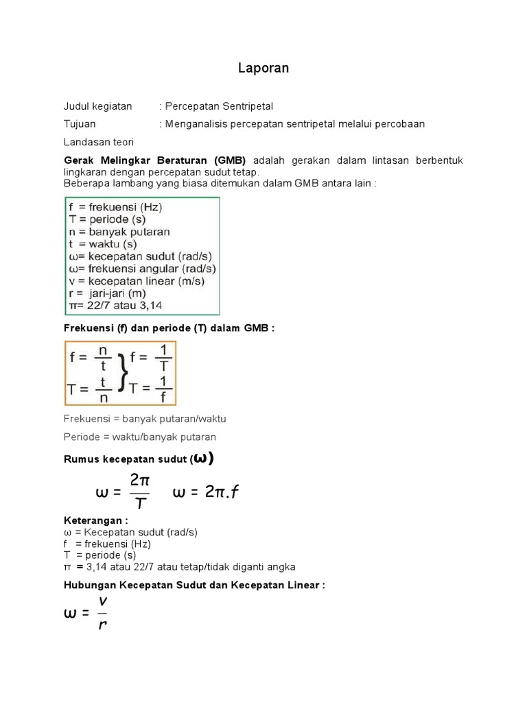Laporan Praktikum Fisika - Gerak Melingkar Beraturan | PDF Laporan Praktikum Fisika - Gerak Melingkar Beraturan | PDF