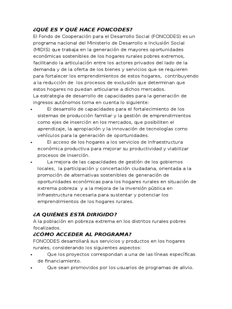 Qué es FONCODES y su función en Perú | PDF | Pobreza | Pobreza e indigencia