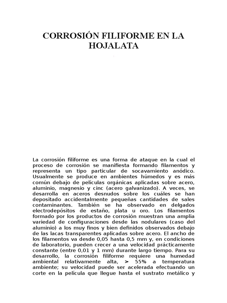 Corrosión Filiforme en La Hojalata | PDF | Corrosión | Aluminio