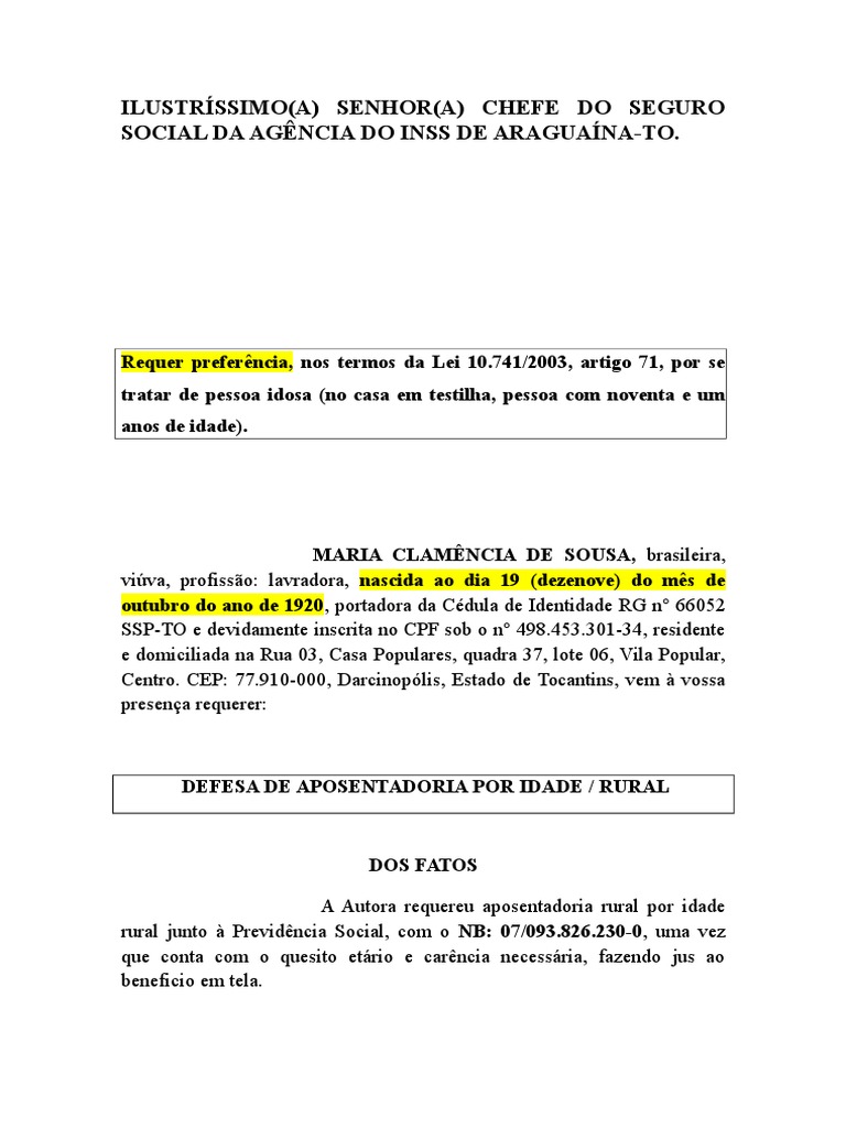 REQUERIMENTO INSS | Aposentadoria | Prova (Direito) | Avaliação ...