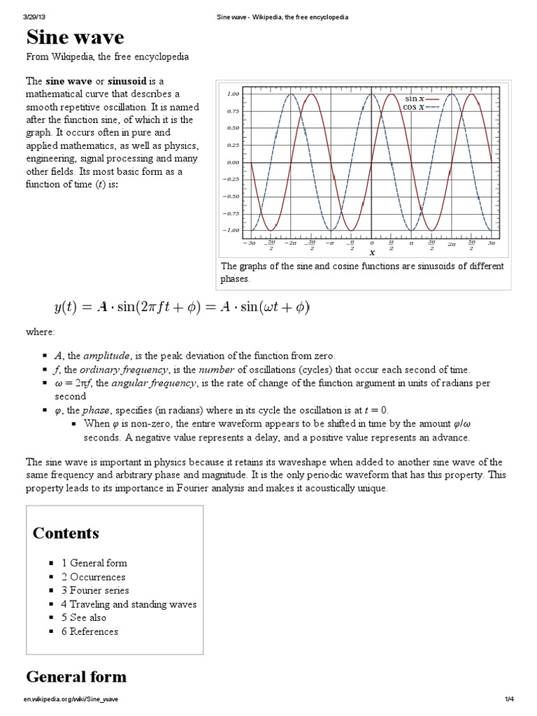 Sine Wave - Wikipedia, The Free Encyclopedia | Sine Wave | Phase (Waves)