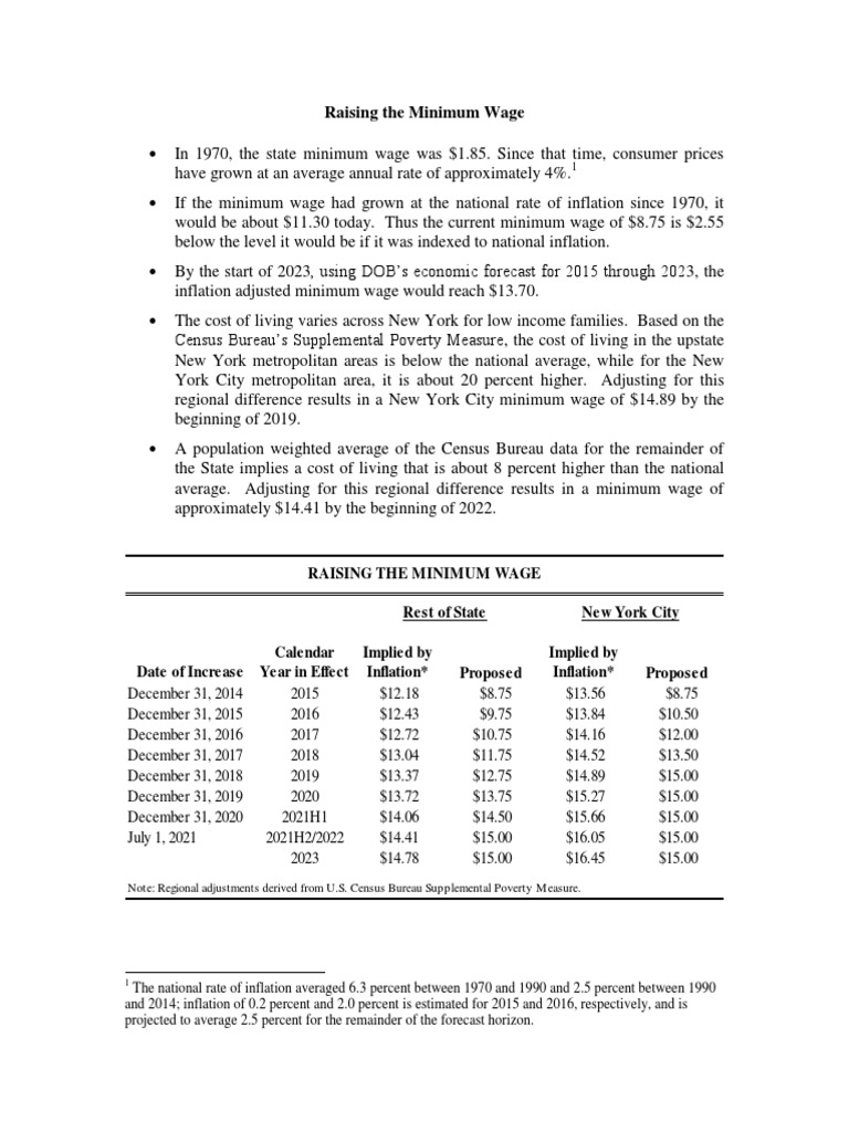 New York Minimum Wage Analysis 2023 | PDF