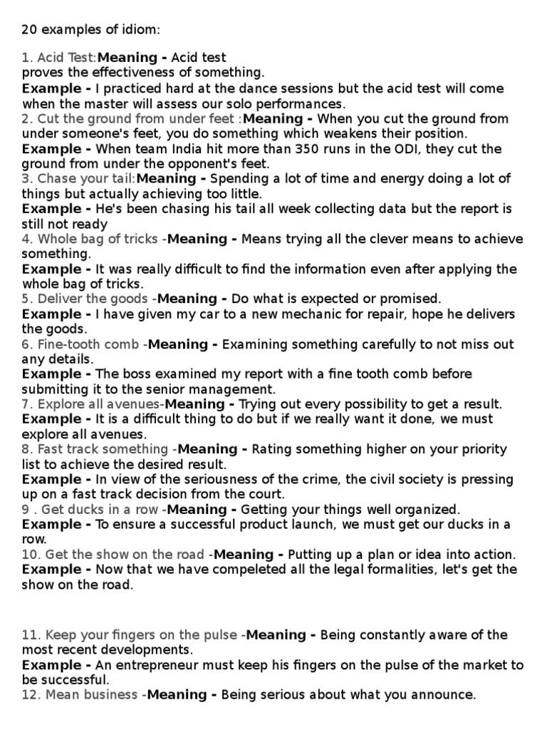 20 Examples of Idiom | PDF | Idiom | Business