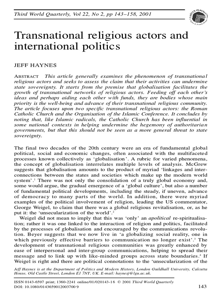 Transnational Religious Actors | PDF | Organisation Of Islamic ...