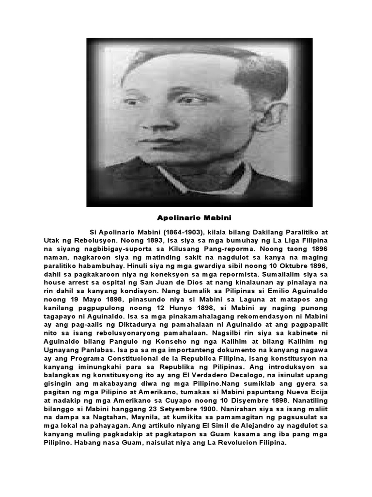 Talambuhay Ni Apolinario Mabini Sino Ang Bayaning Pinoy Talambuhay Ng