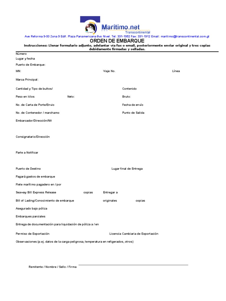 Orden de Embarque | PDF