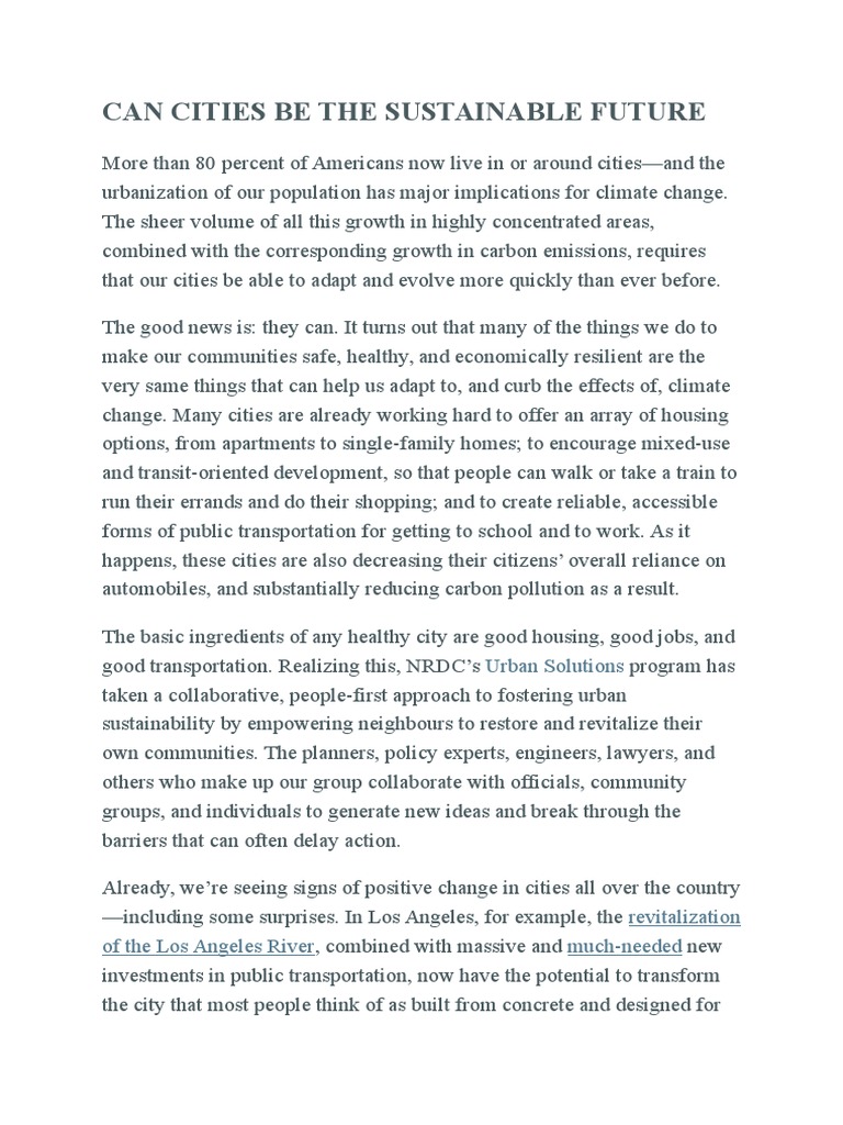 Sustainable Urban Futures: Cities' Role | PDF | Sustainable City | Atlanta