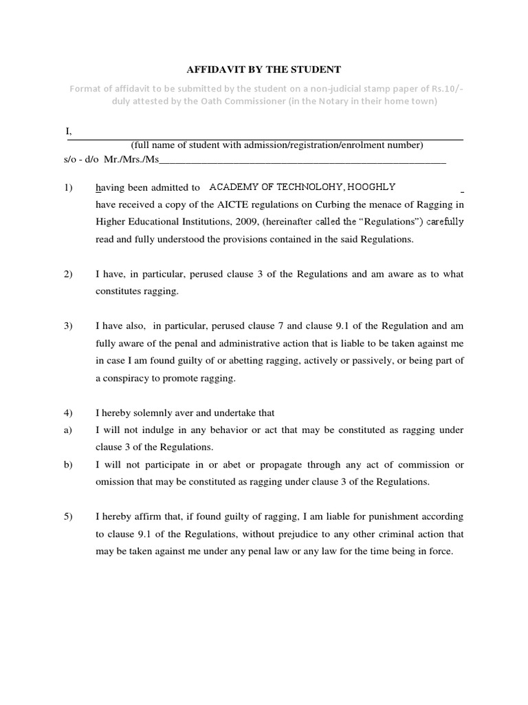 Anti Ragging Affidavit | PDF | Affidavit | Document