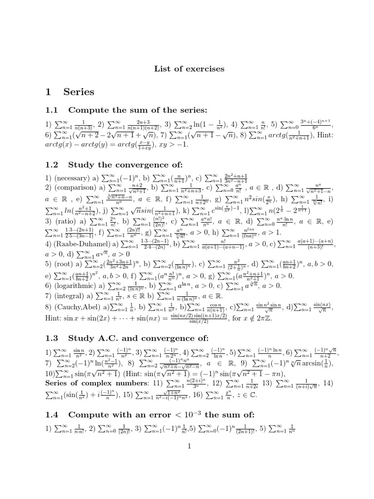 Calculus 1 List of Exercises | PDF | Coordinate System | Banach Space