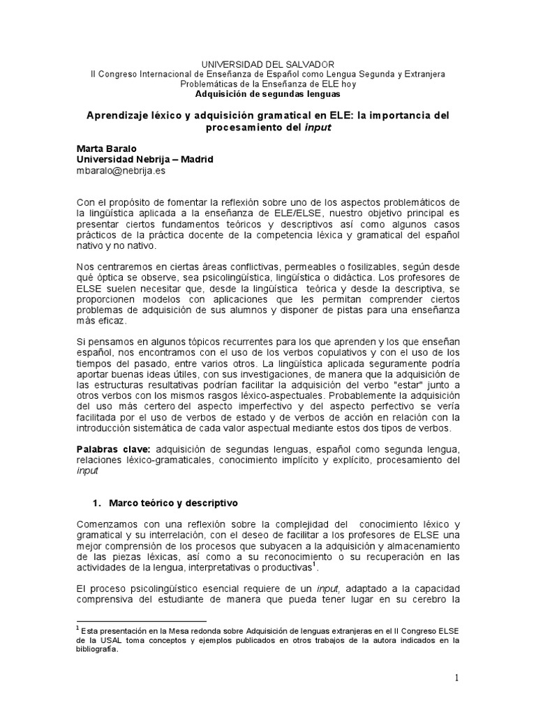 Baralo - Aprendizaje Léxico | PDF