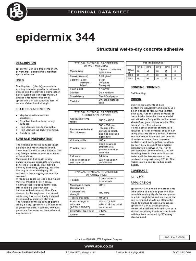 Epidermix 344 Technical Data Sheet | PDF | Epoxy | Adhesive