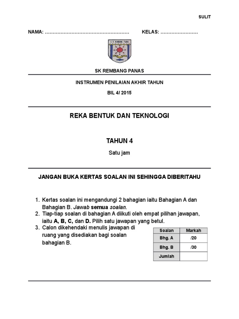Soalan Akhir Tahun RBT Tahun 4 SKRP | PDF