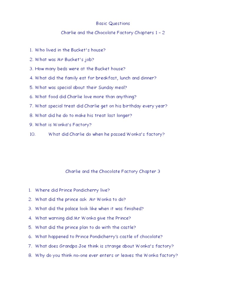 Charlie and The Chocolate Factory Questions | PDF