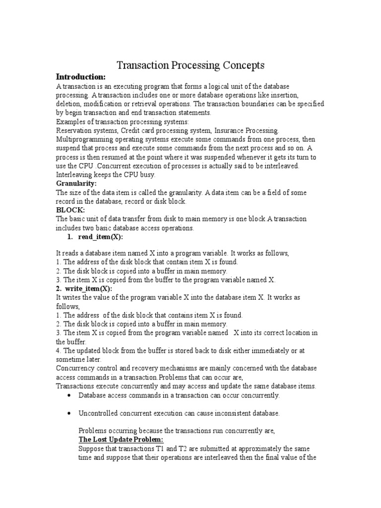 Chapter 9 Transaction Processing Concepts And Concurrency Control Techniques Pdf Concurrency