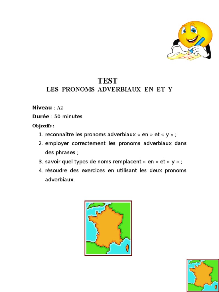 Test Les Pronoms Adverbiaux en Et y | PDF | Maison et jardin