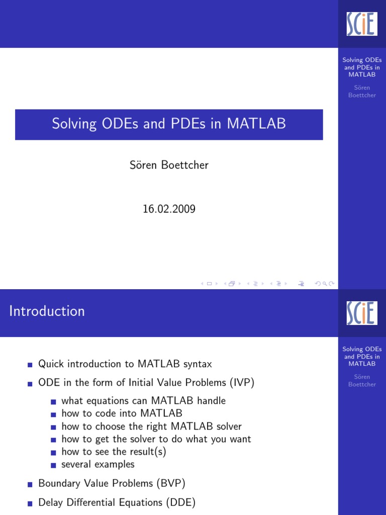 Solving ODEs and PDEs in MATLAB | PDF | Partial Differential Equation | Ordinary Differential ...